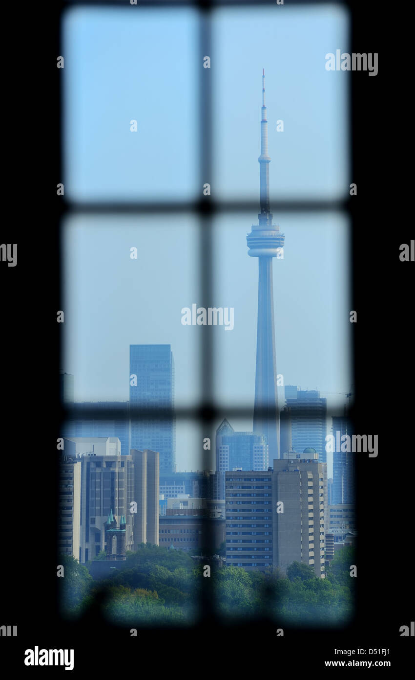 Toronto skyline viewed through window Stock Photo - Alamy