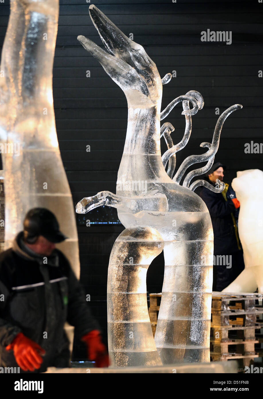 Mythic creatures made out of ice can be seen at a cold storage facility ...