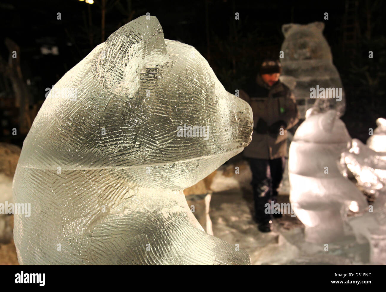 Bears made out of ice can be seen at a cold storage facility in ...