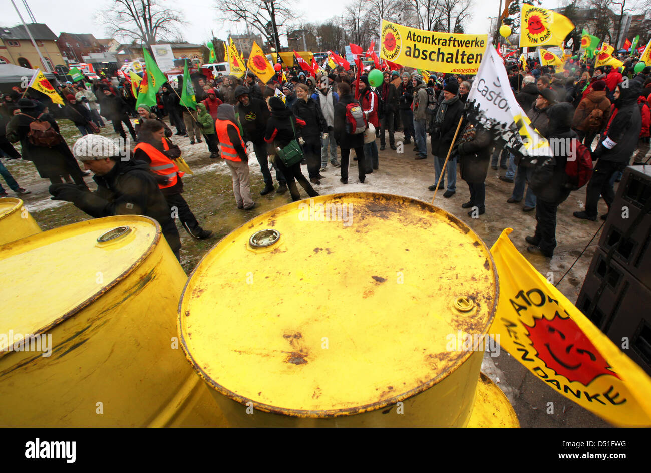 People protest against nuclear waste transports in Greifswald, Germany ...