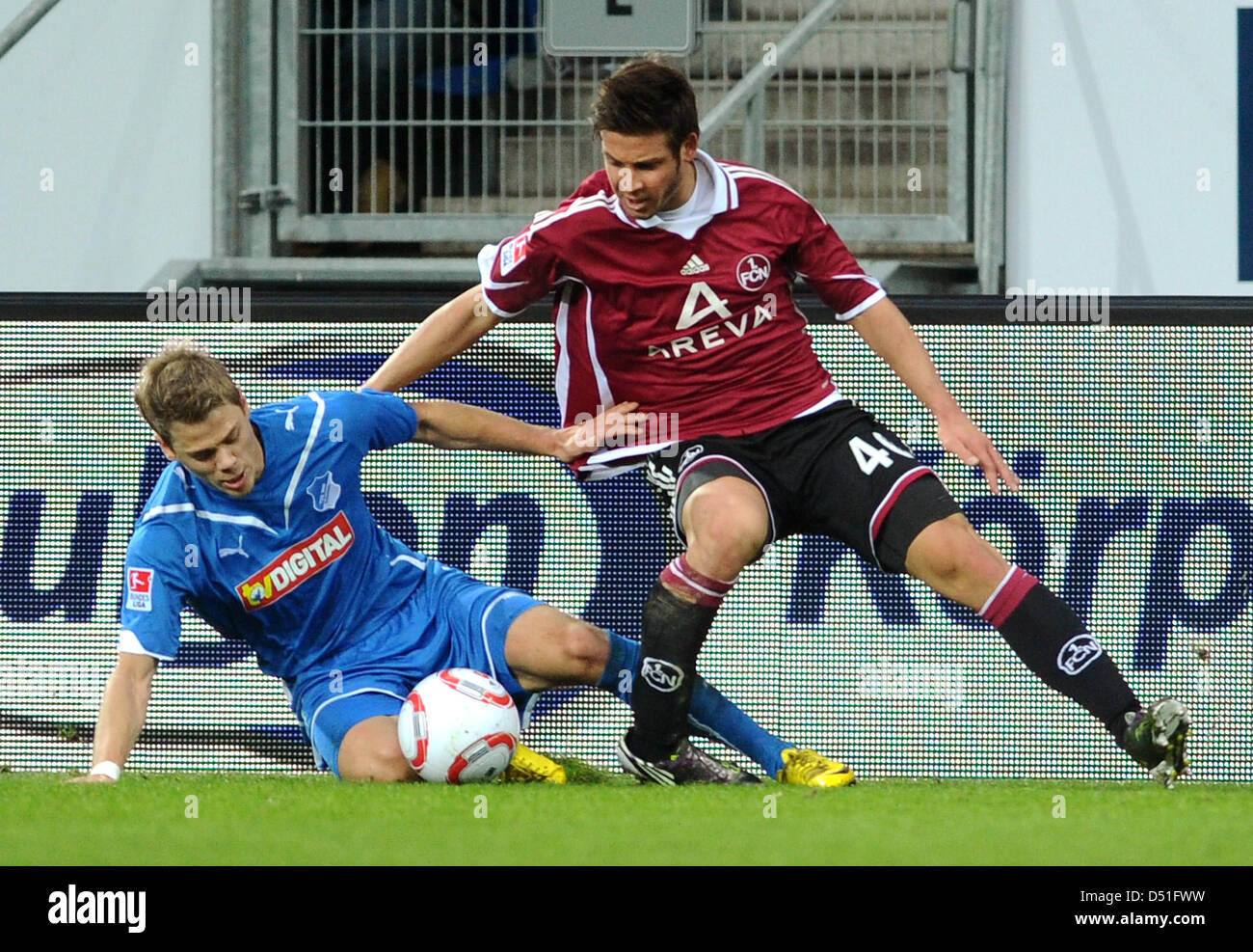 Boris Vukcevic (l) of Hoffenheim and Marvin Plattenhardt of Nuremberg ...