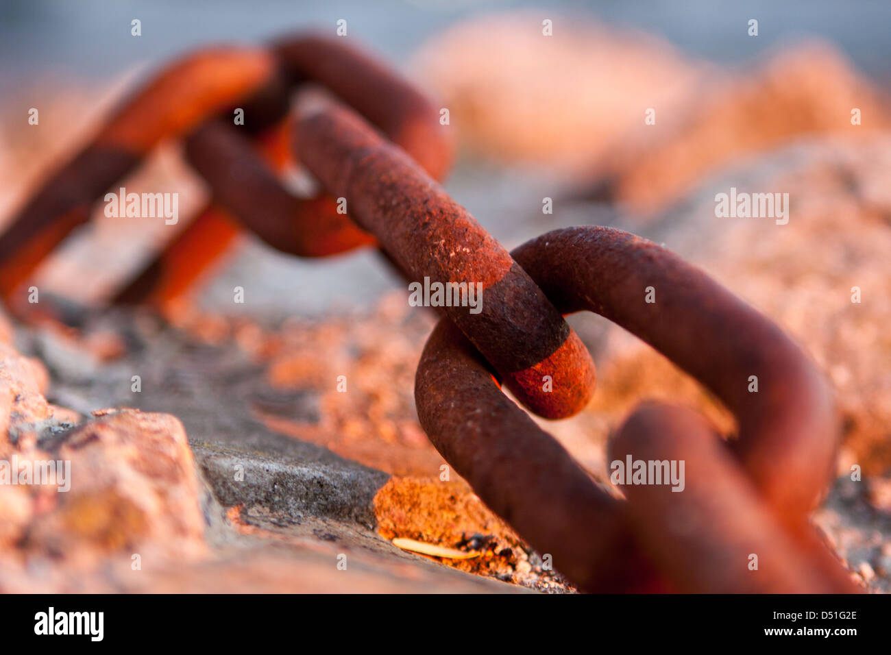 Macro chain link, rusted steel. Marine environment Old rusty iron chain ...