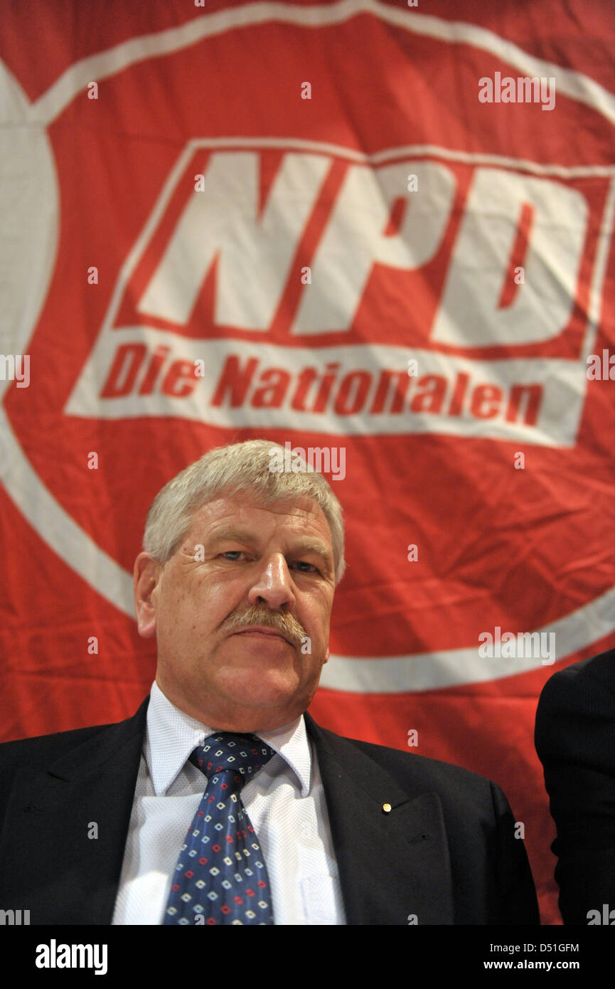 The party executive of German right-wing party NPD, Udo Voigt, attends ...