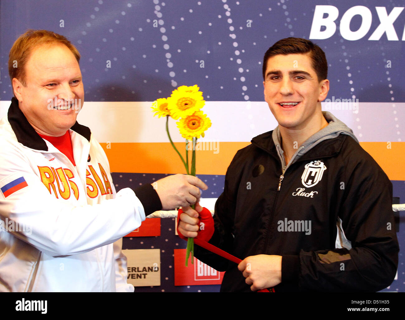 German WBO cruiserweight champion Marco Huck (R) and Russian boxing ...