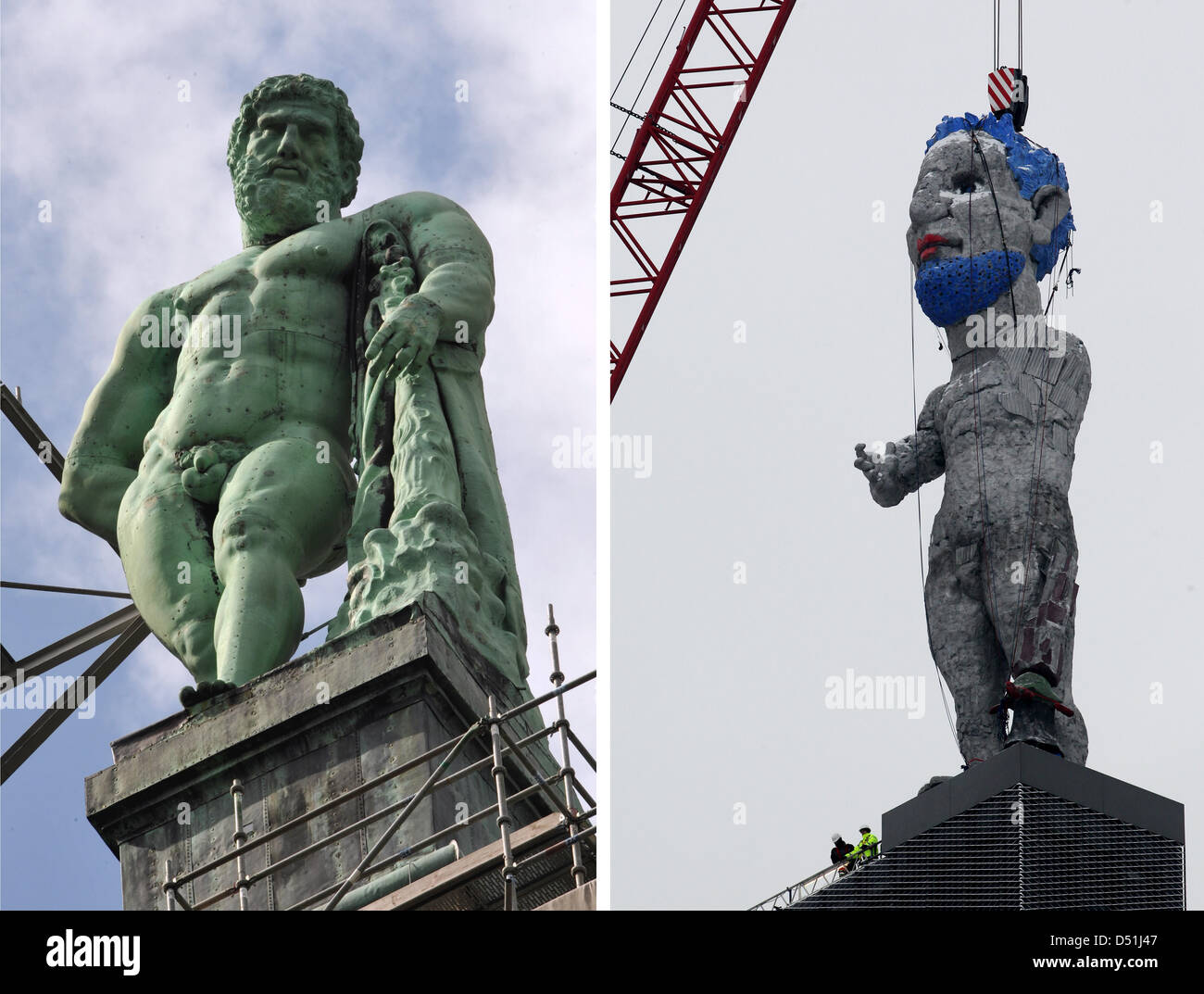 A picture combo of the Hercules statues in Kassel (L, 02 September 2009 ...