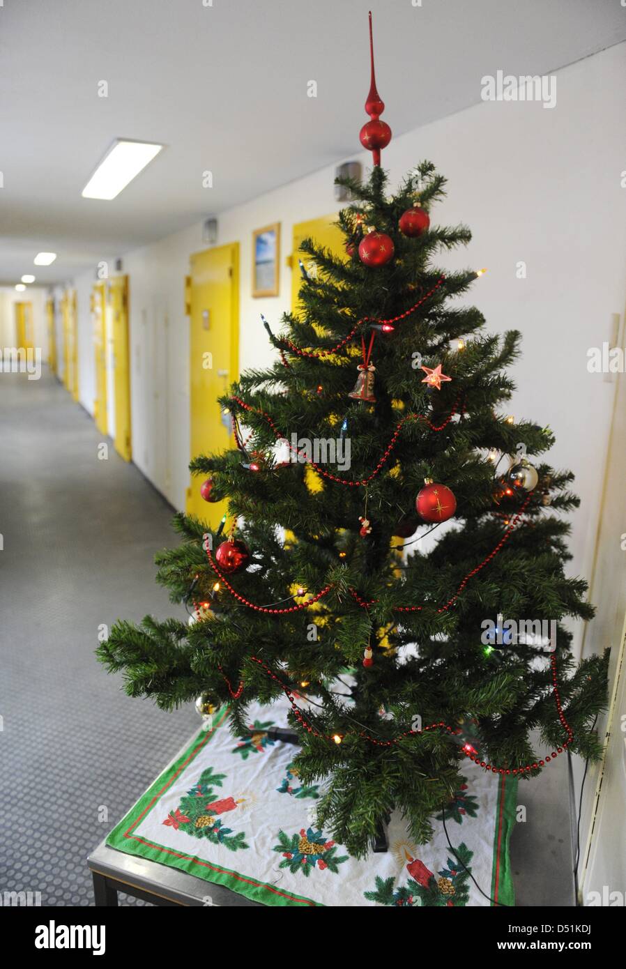 A Christmas tree is situated on a hallway of the juvenile prison in ...