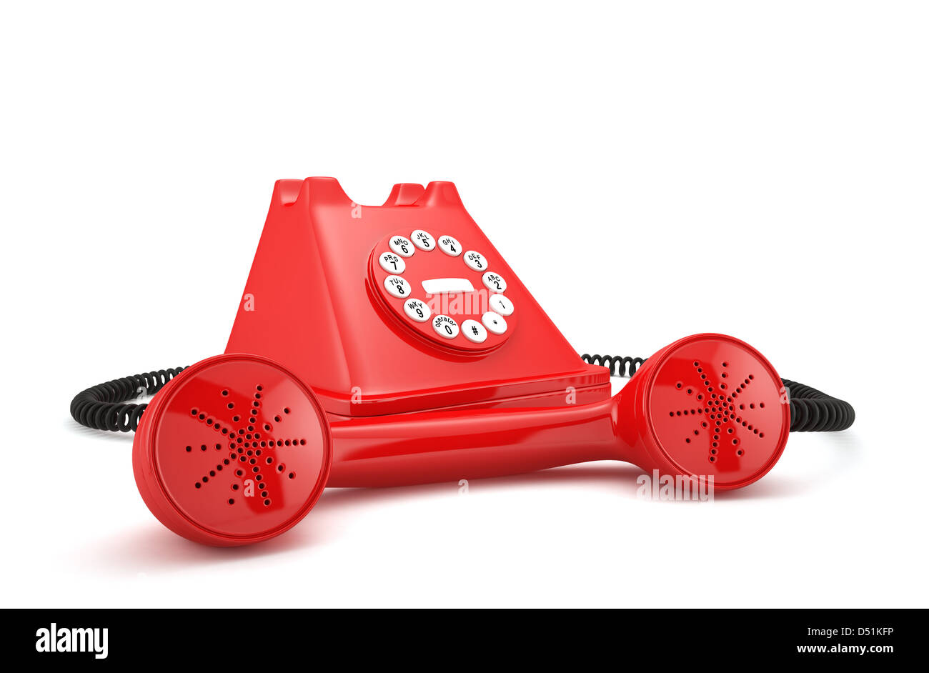 3d illustration of red old-fashioned phone on white background Stock ...