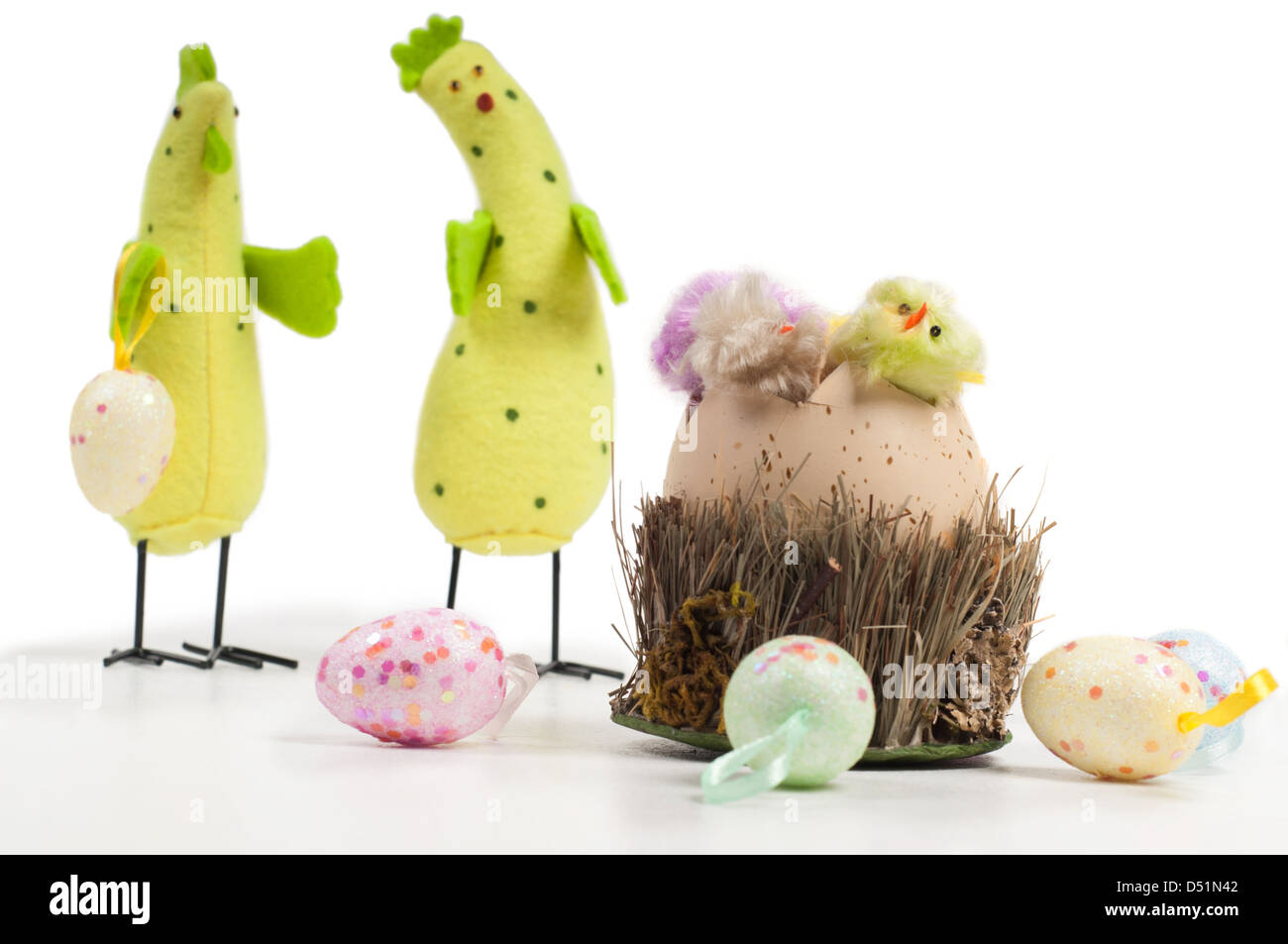 Easter chicken family isolated on white background Stock Photo - Alamy