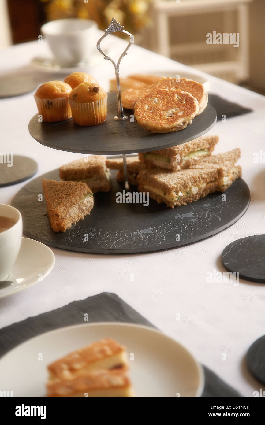Afternoon tea table setting using welsh slate placemats and coasters in ...
