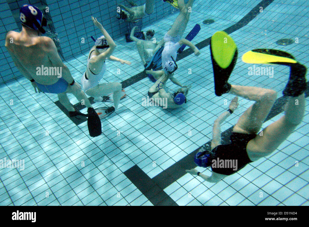 Player of underwater rugby of the German Underwater Club (DUC) are ...