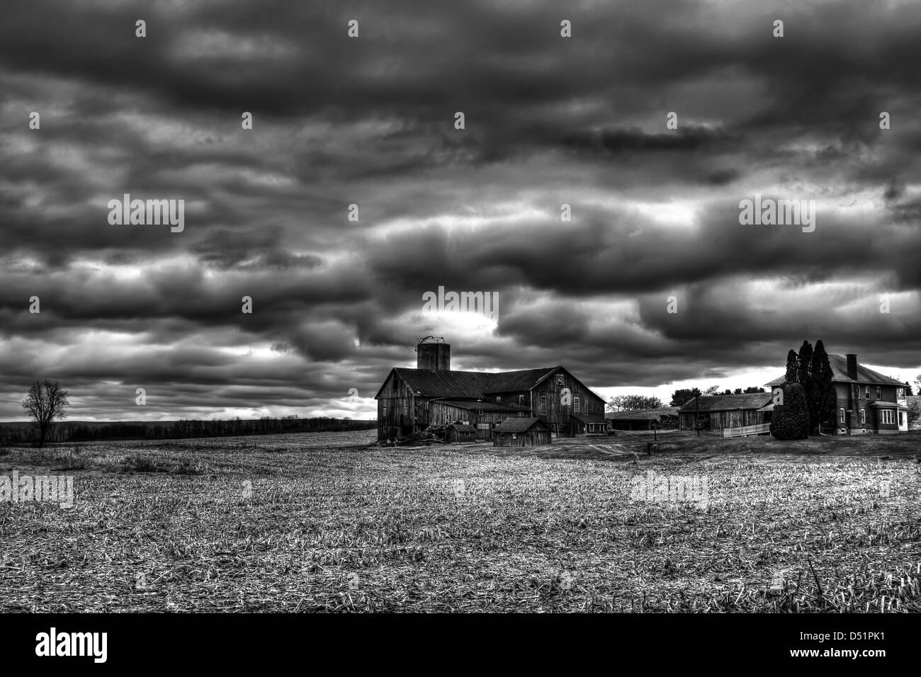 Barn farm in field Black and White Stock Photos & Images - Alamy