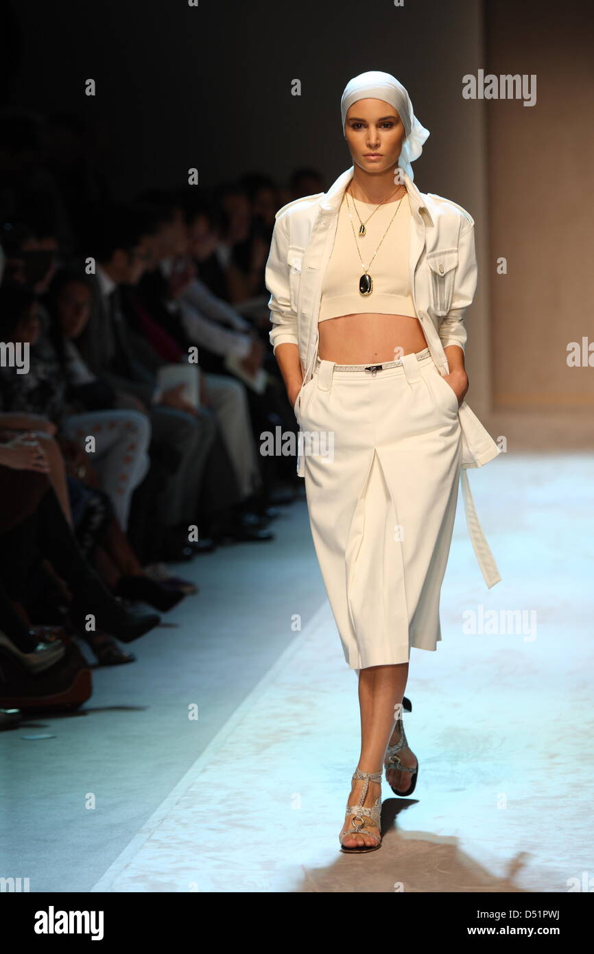 Models present a creation by Salvatore Ferragamo from the Spring/Summer ...