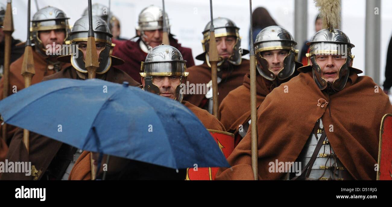 Two Men Dressed Up As Romans At The 10th Roman Days At Limes Museum In