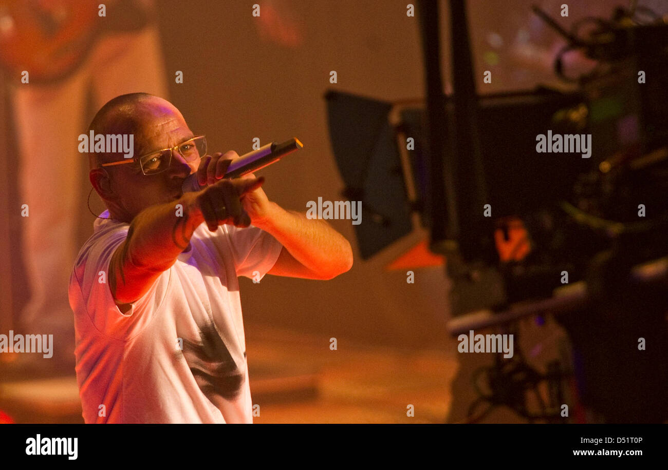 Singer Thomas D performs during a camera rehearsal with German hip hop ...