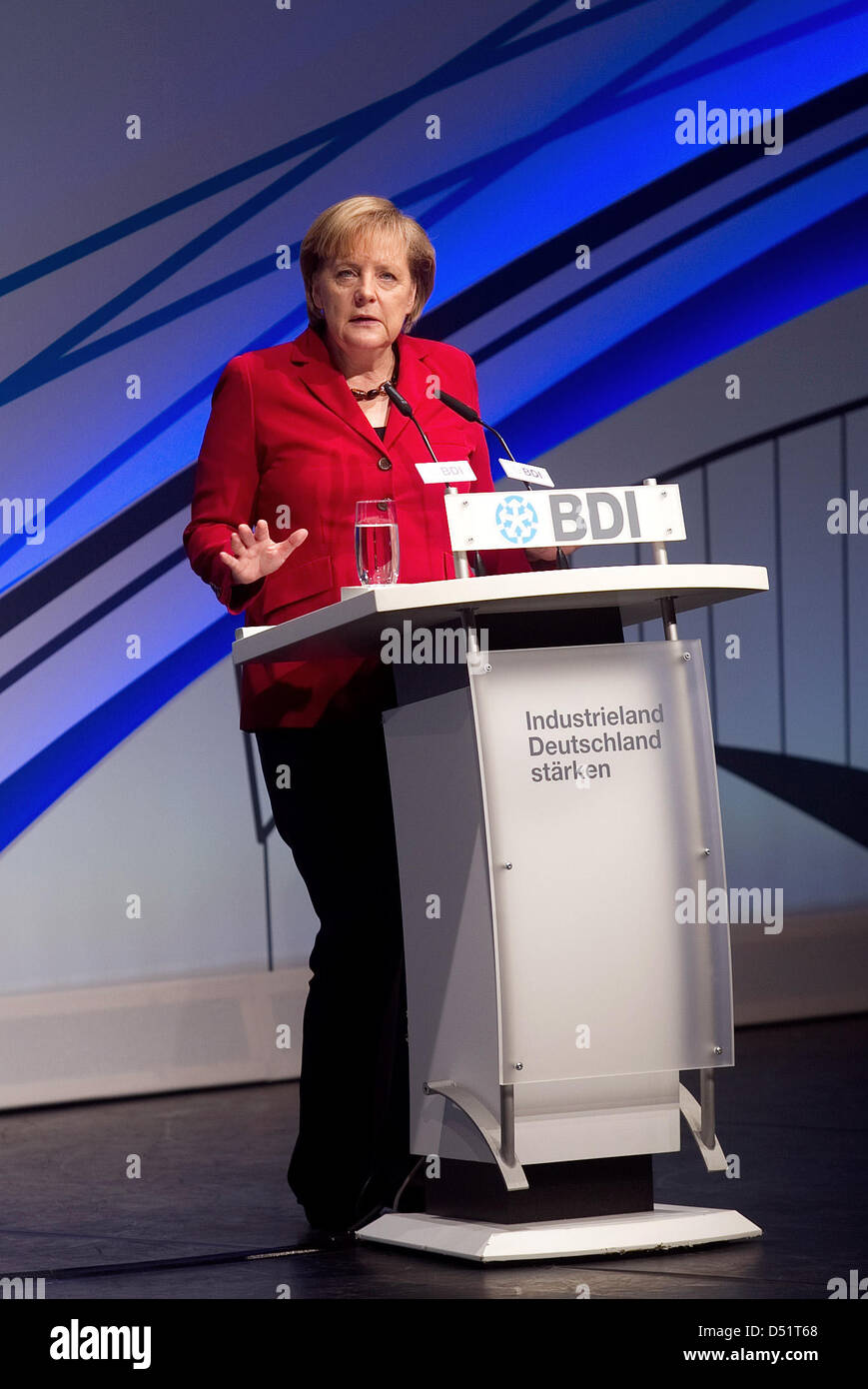 German Chancellor Angela Merkel delivers a speech to the Federation of ...