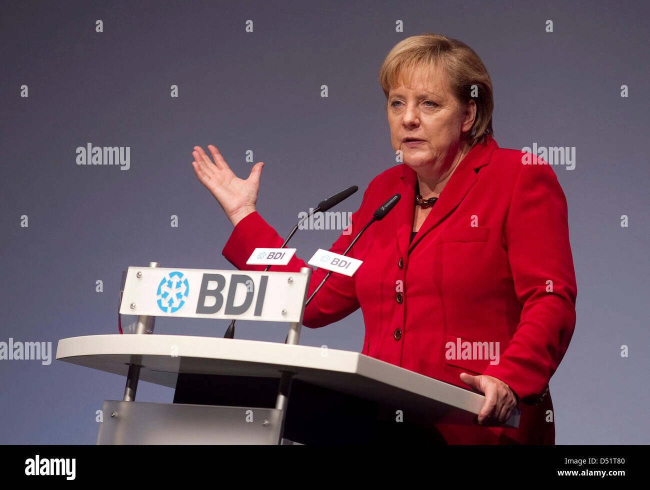 German Chancellor Angela Merkel delivers a speech to the Federation of ...