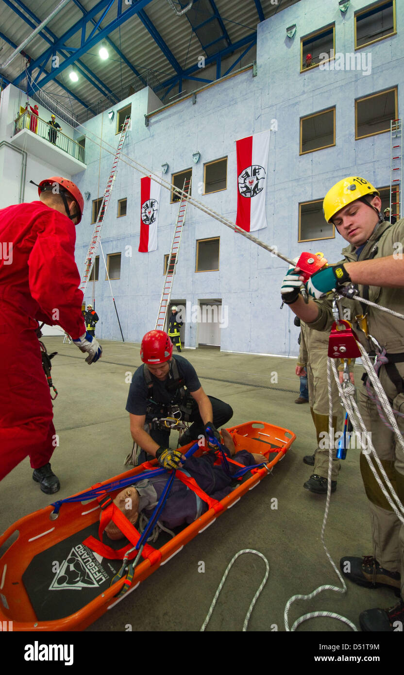 Firemen demonstrate an exercise at the inauguration of the new ...
