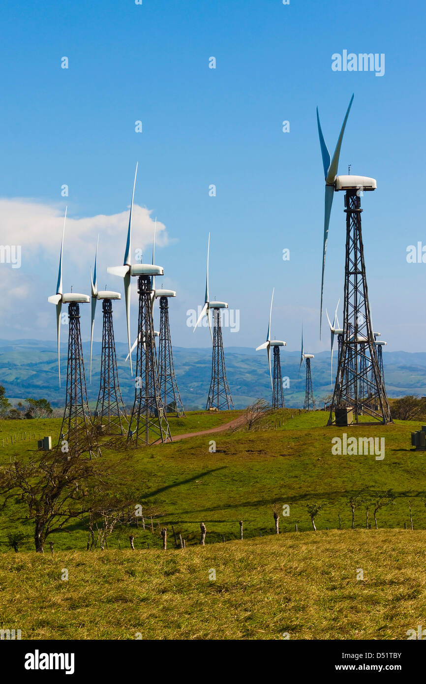 Some of the 55 20MW turbines at the Tilaran wind power farm in hills ...