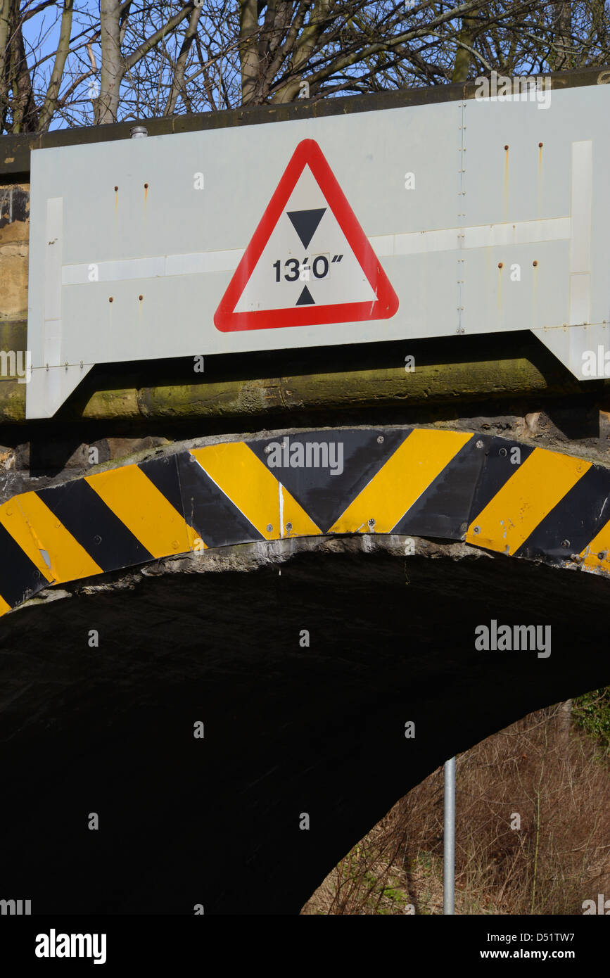 warning sign of low railway bridge over road Leeds Yorkshire UK Stock ...