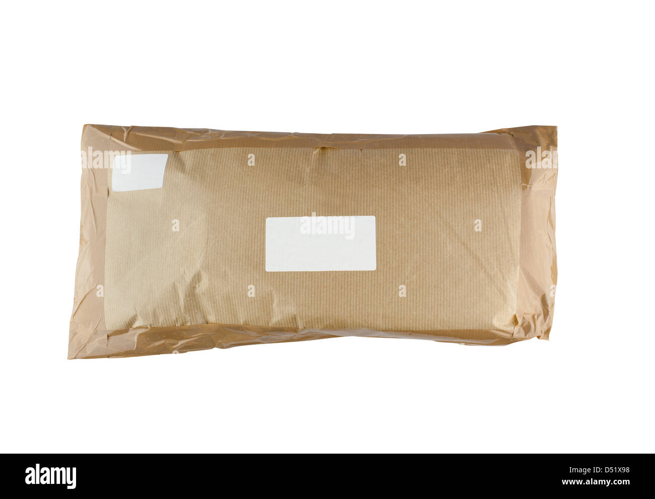 Packet with white labels isolated on white background with clipping ...