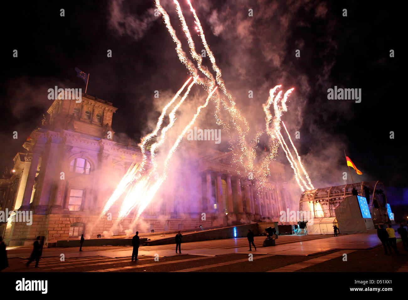Fireworks in front of the Reichstag on the ocaasion of the 20th ...