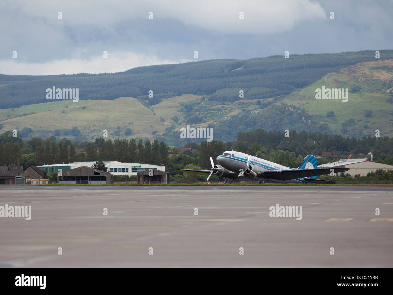 A KLM Royal Dutch Airline twin prop aircraft flying out of a Scottish ...