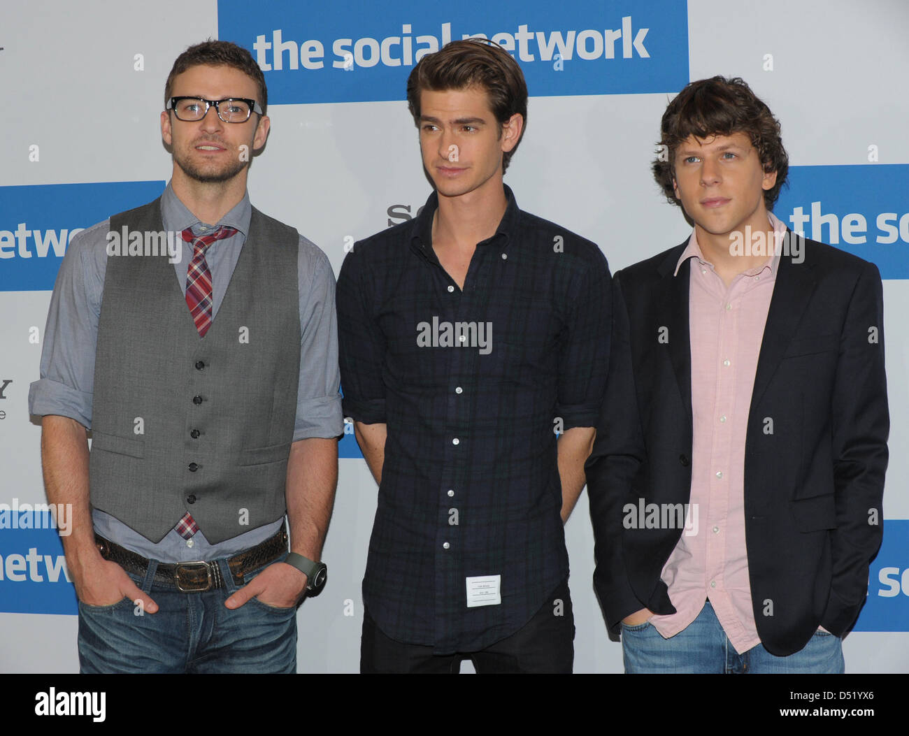 US actors Justin Timberlake (L), Andrew Garfield (C) and Jesse ...