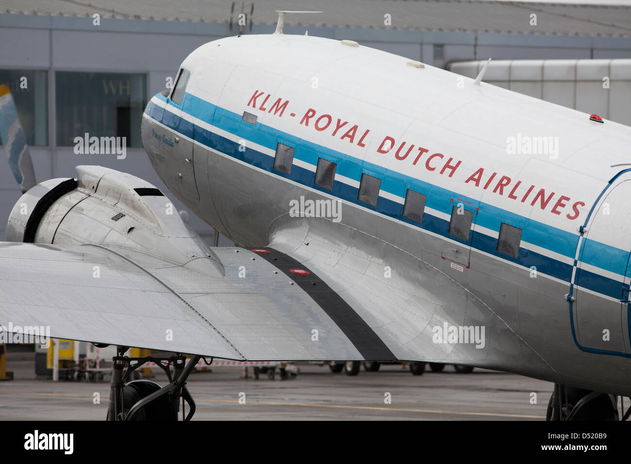 A KLM Royal Dutch Airline twin prop aircraft flying out of a Scottish ...
