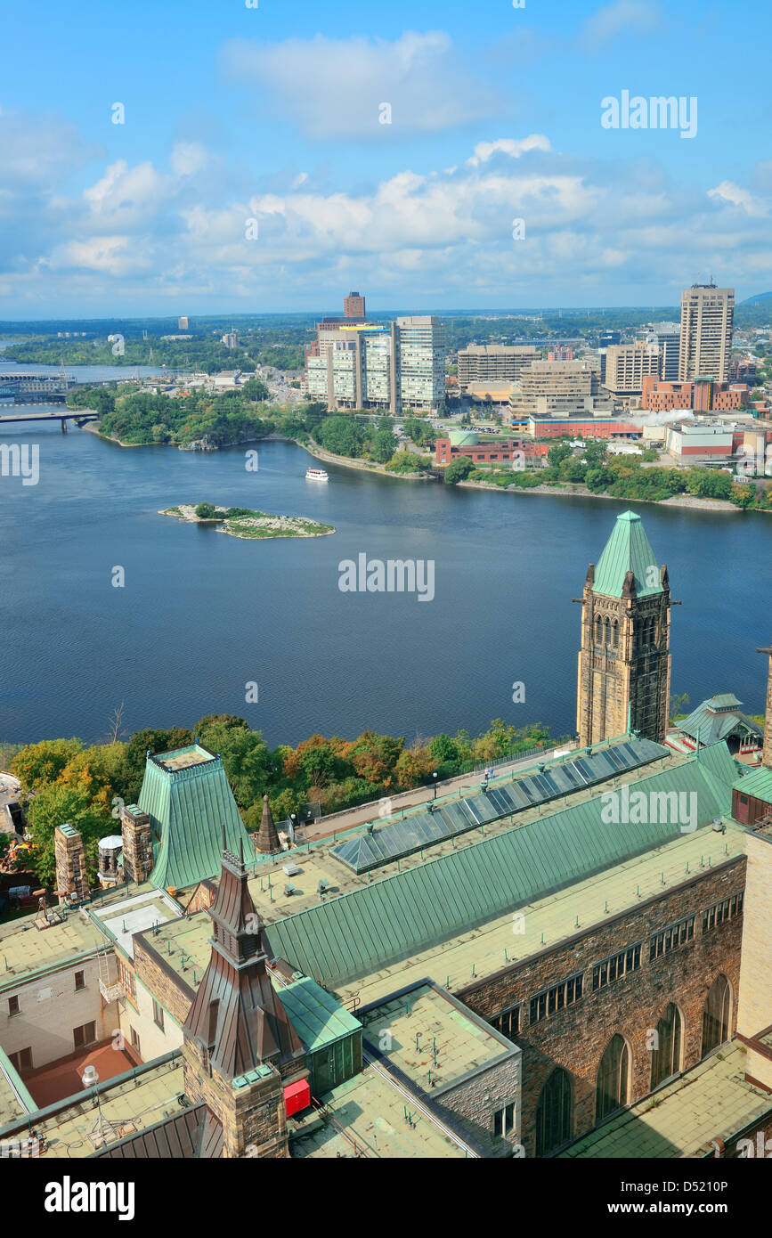 Ottawa cityscape in the day over river with historical architecture ...