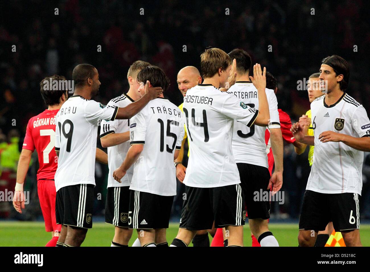 The German team cheers after the 3-0 victory against Turkey after the ...