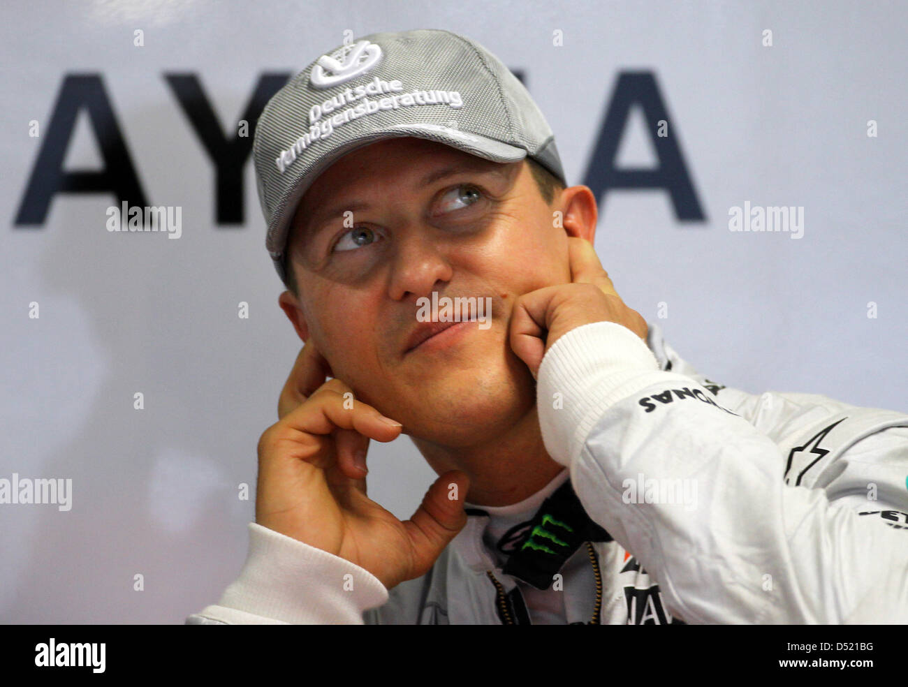 German formula one driver Michael Schumacher of Team Mercedes GP holds ...