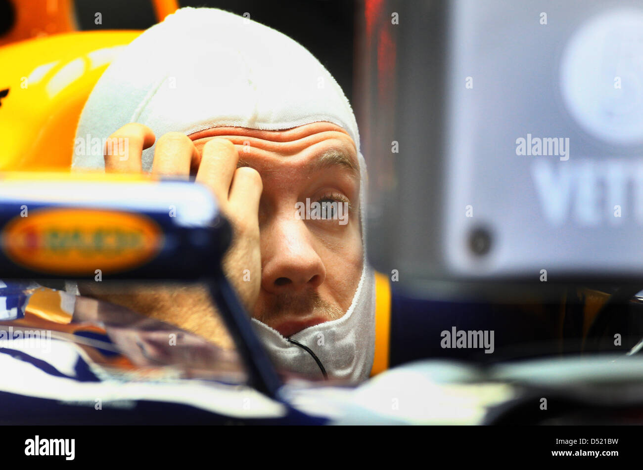German formula one driver Sebastianm Vettel of Team Red Bull sits in ...
