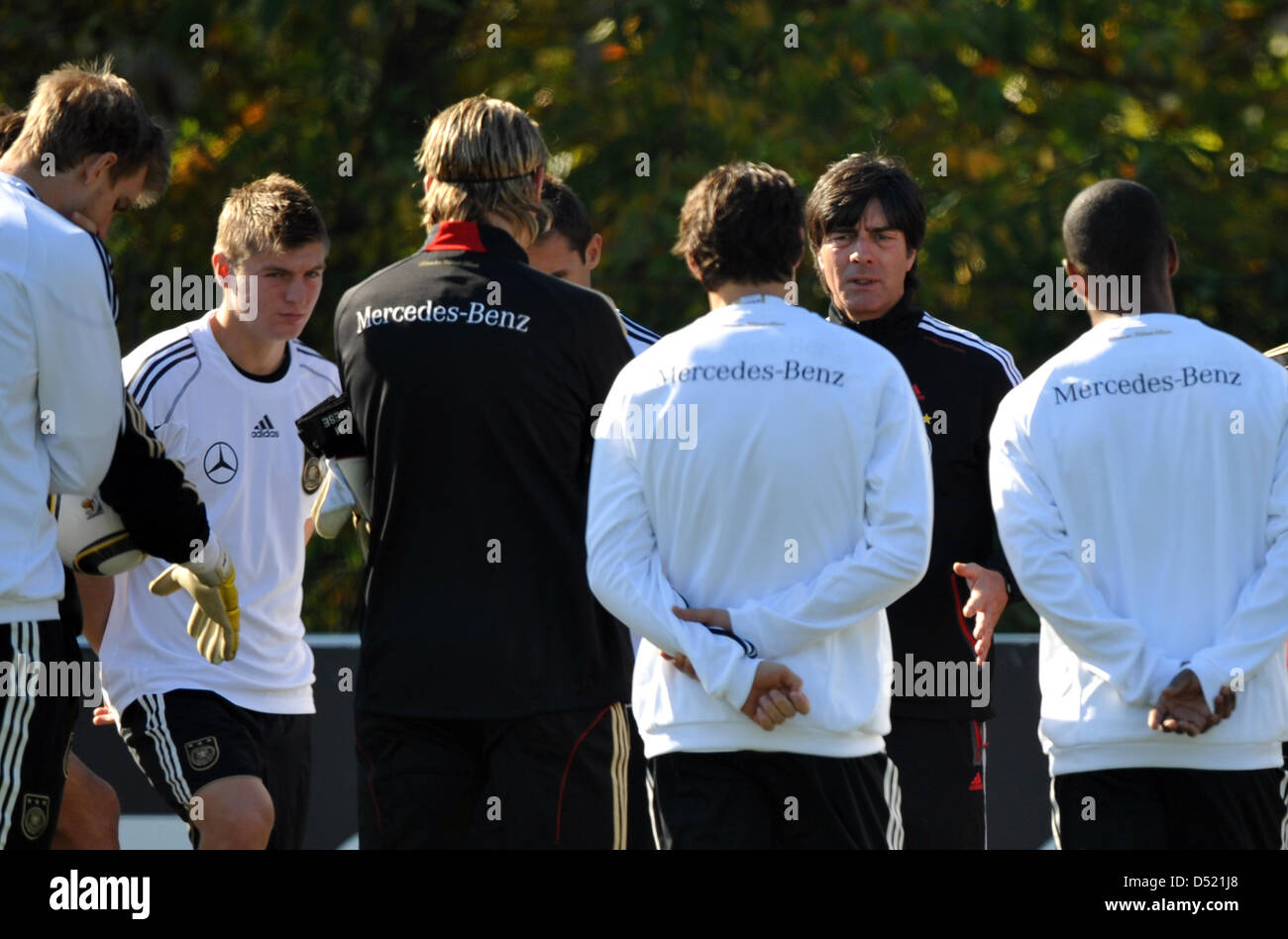 German head coach Joachim Loew (C) talks to players of the German ...