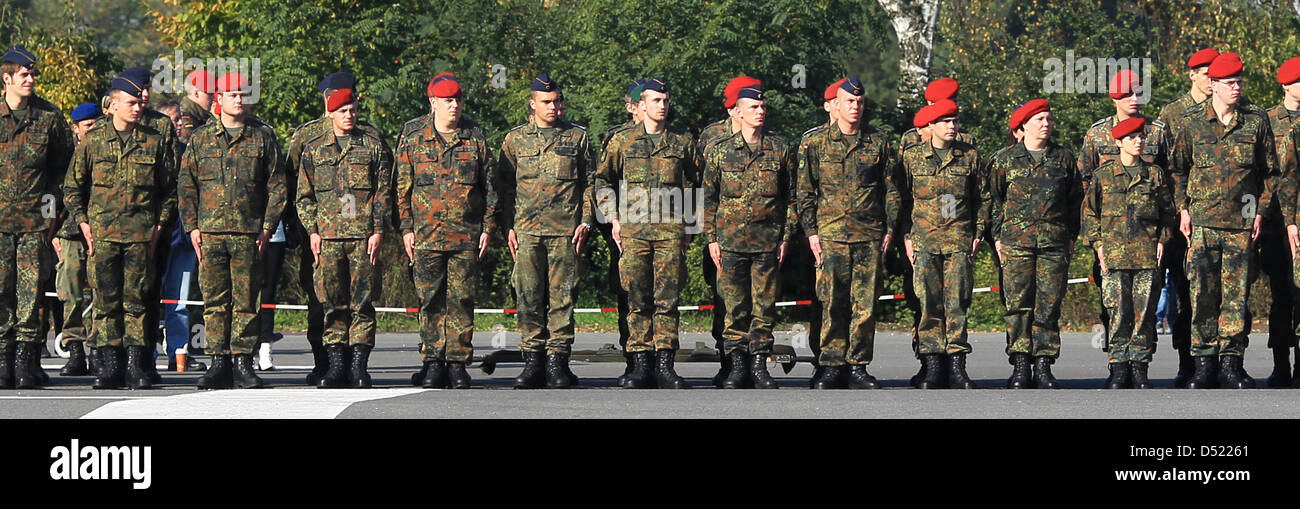 German Bundeswehr soldiers stand in line as the logistics batallion 171 ...