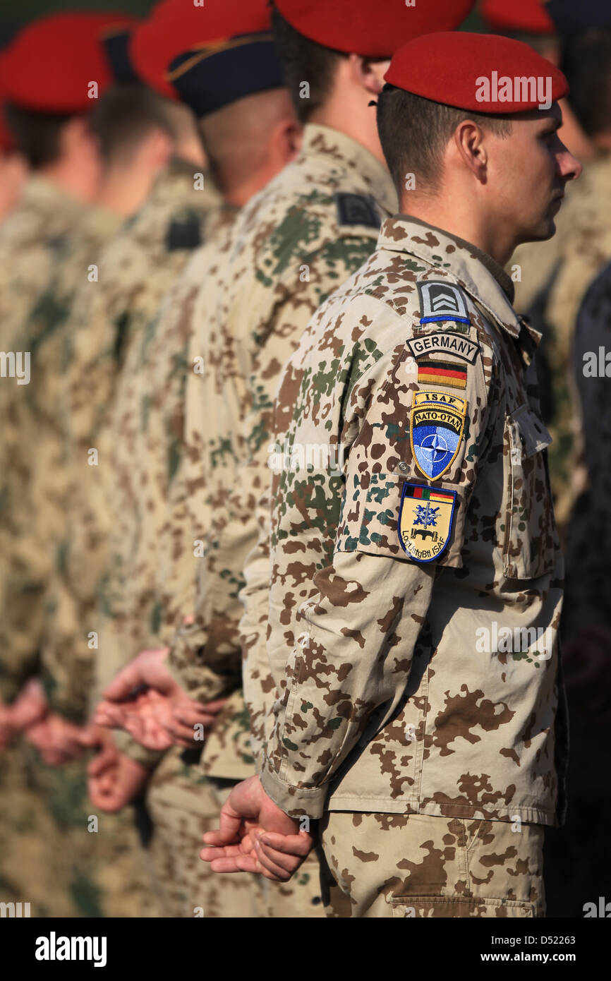 German Bundeswehr soldiers stand in line as the logistics batallion 171 ...