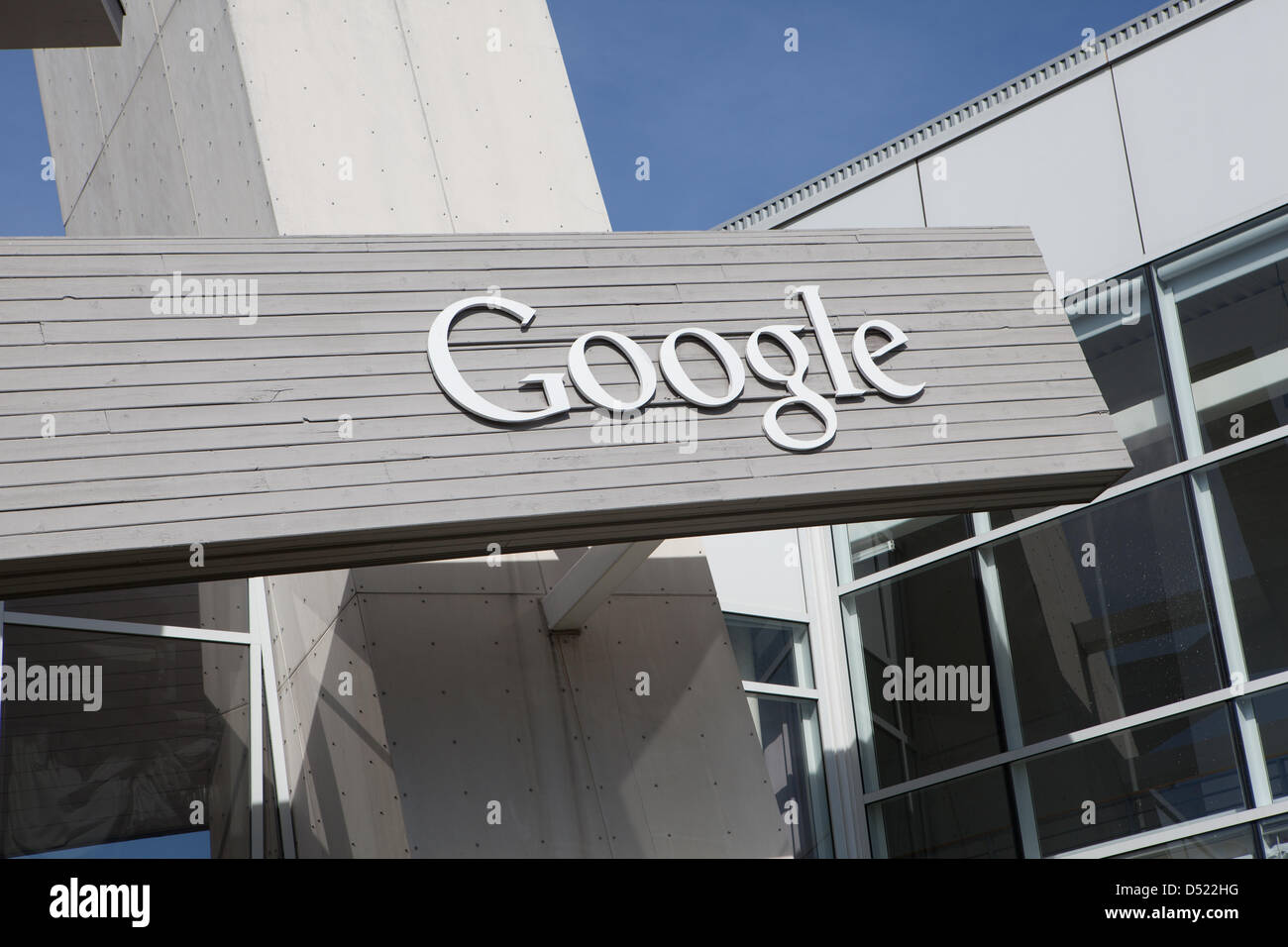 The Google logo is displayed above the entrance to Google's headquarter ...