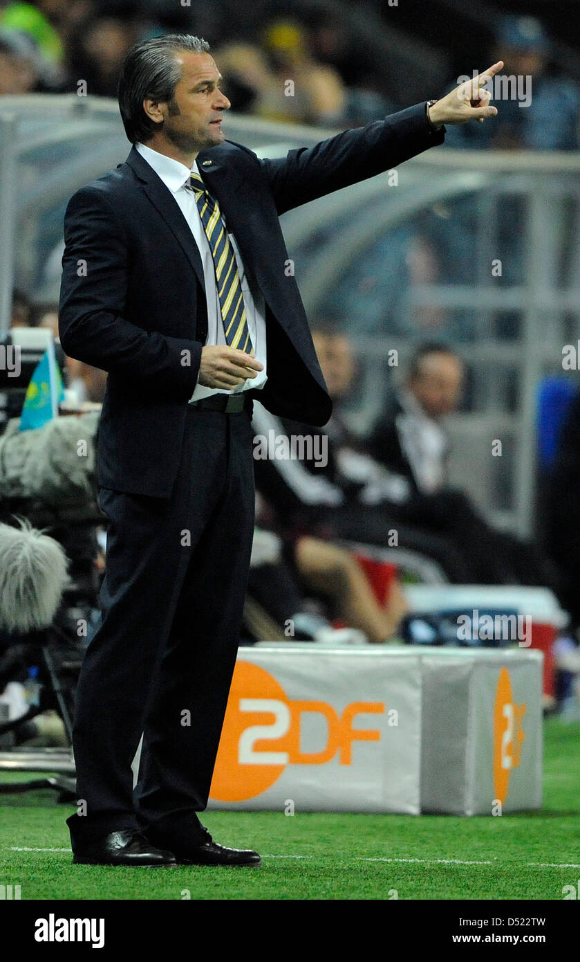 Kazakhstan's head coach Bernd Storck gestures on the side line during ...