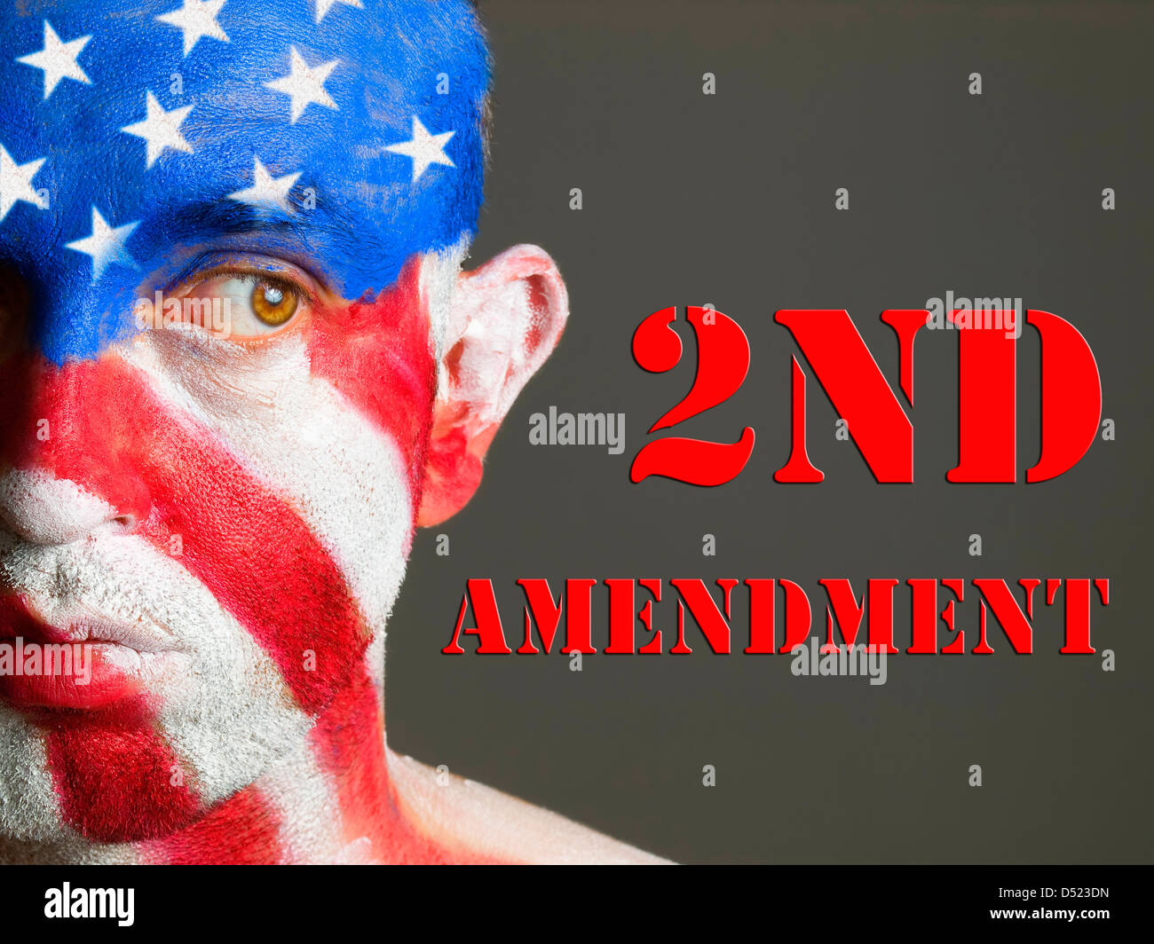Man with his face painted with the flag of USA. Second Amendment ...