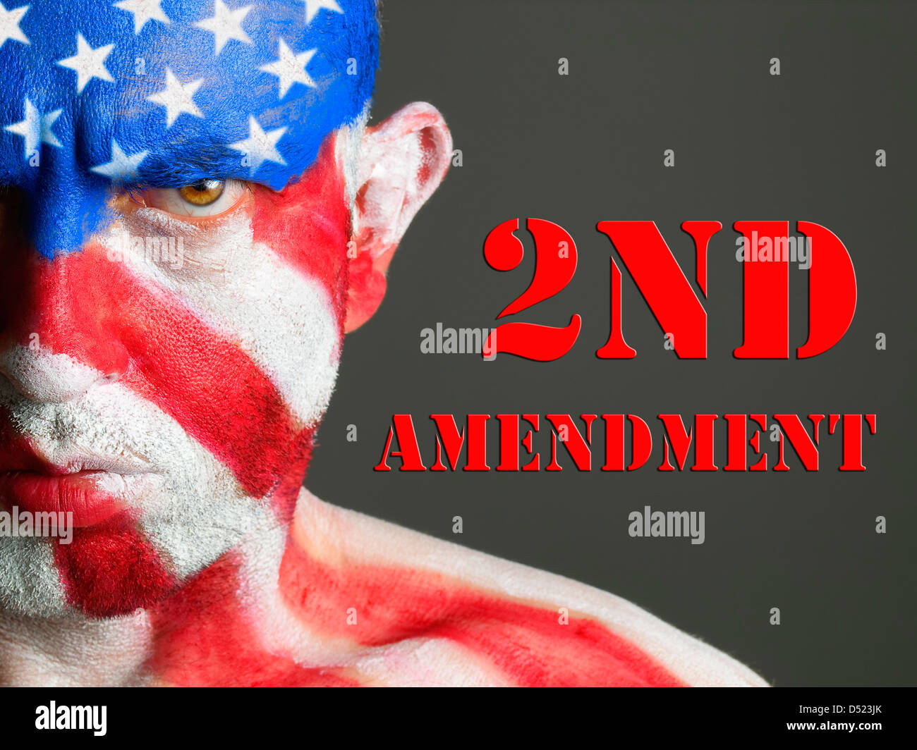 Man with his face painted with the flag of USA. Second Amendment ...