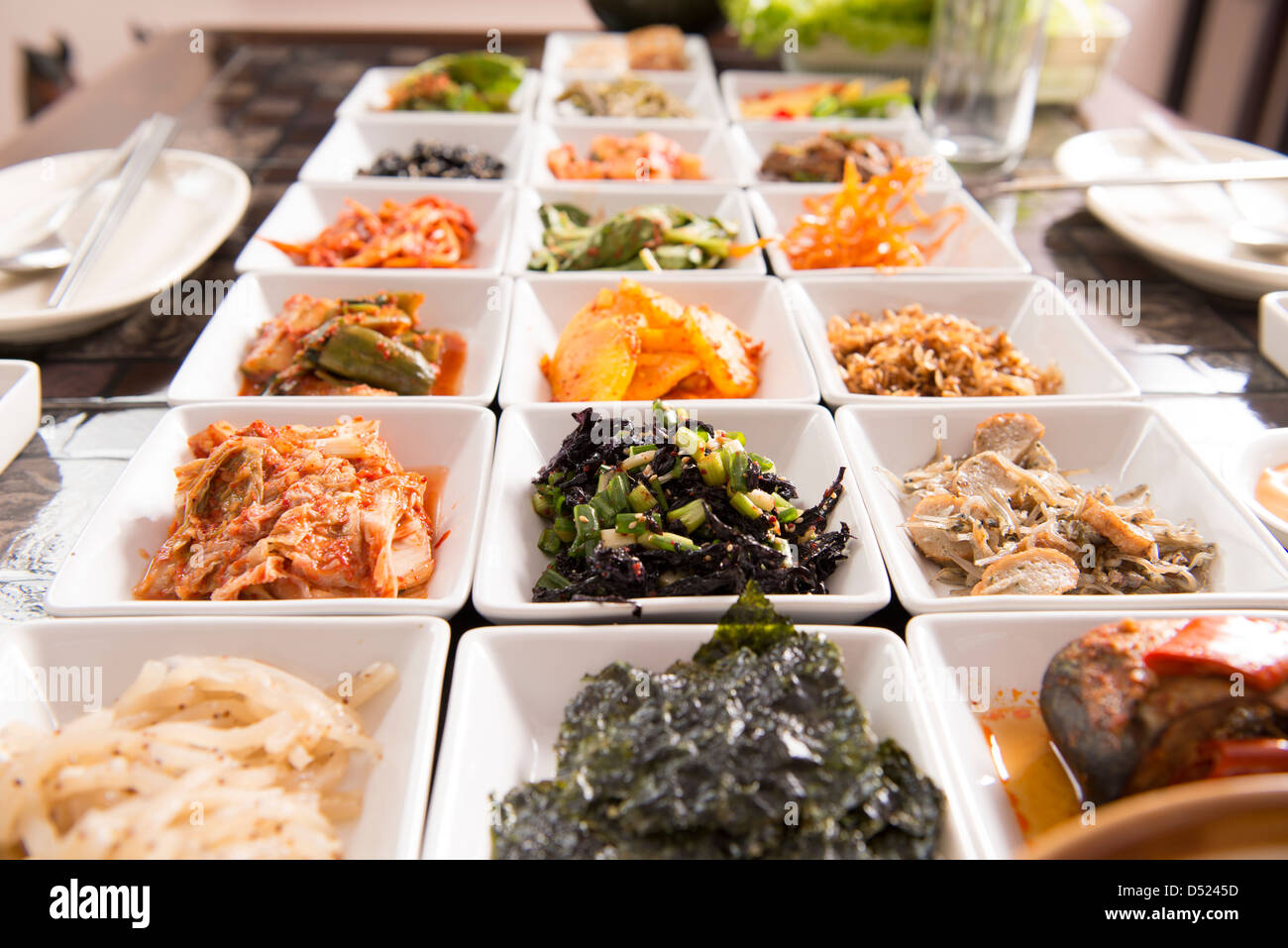 Korean food, dishes served to go with rice Stock Photo - Alamy