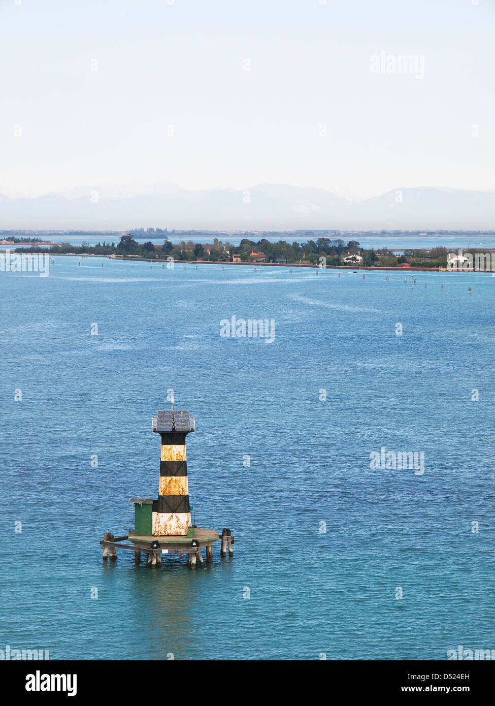 Seascape with a beacon at sea. The photo is taken at the entrance of ...