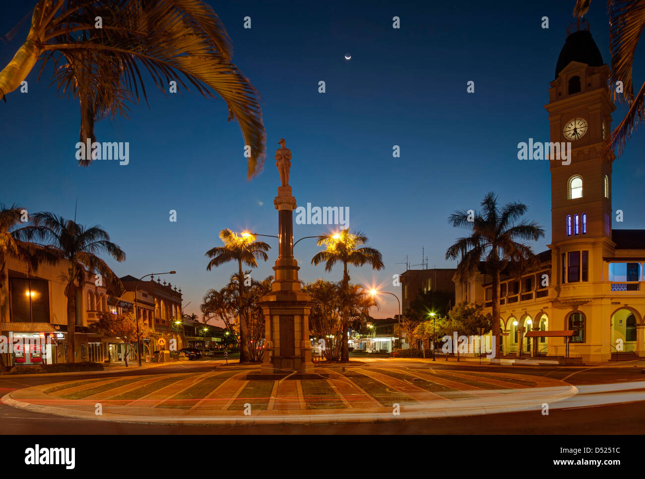 Sunset over War memorial on Bourbong Street Bundaberg Queensland ...
