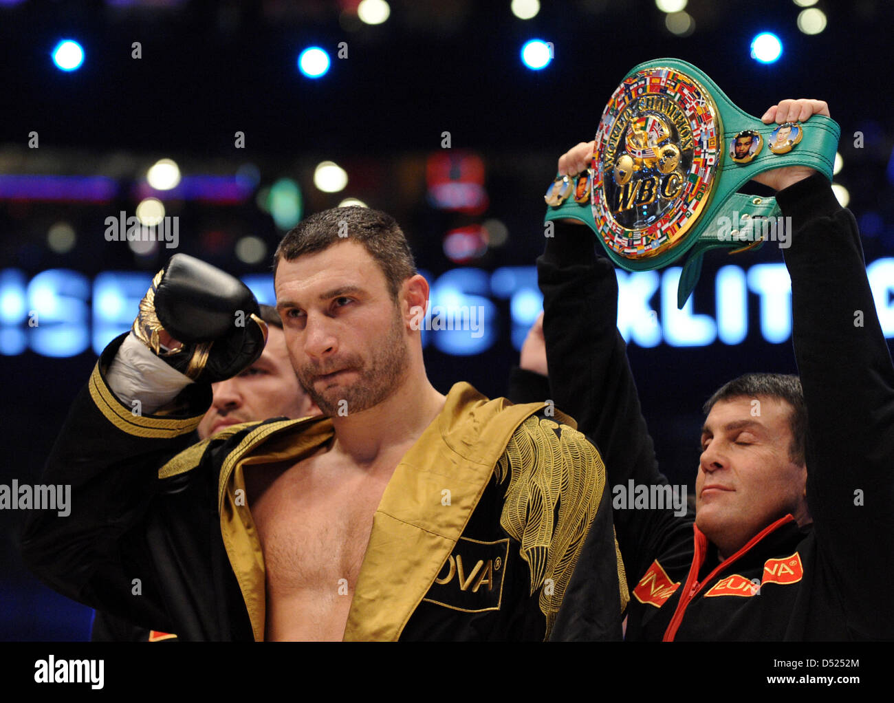 Ukrainian boxer Vitali Klitschko stands in front of the WBC-belt before ...