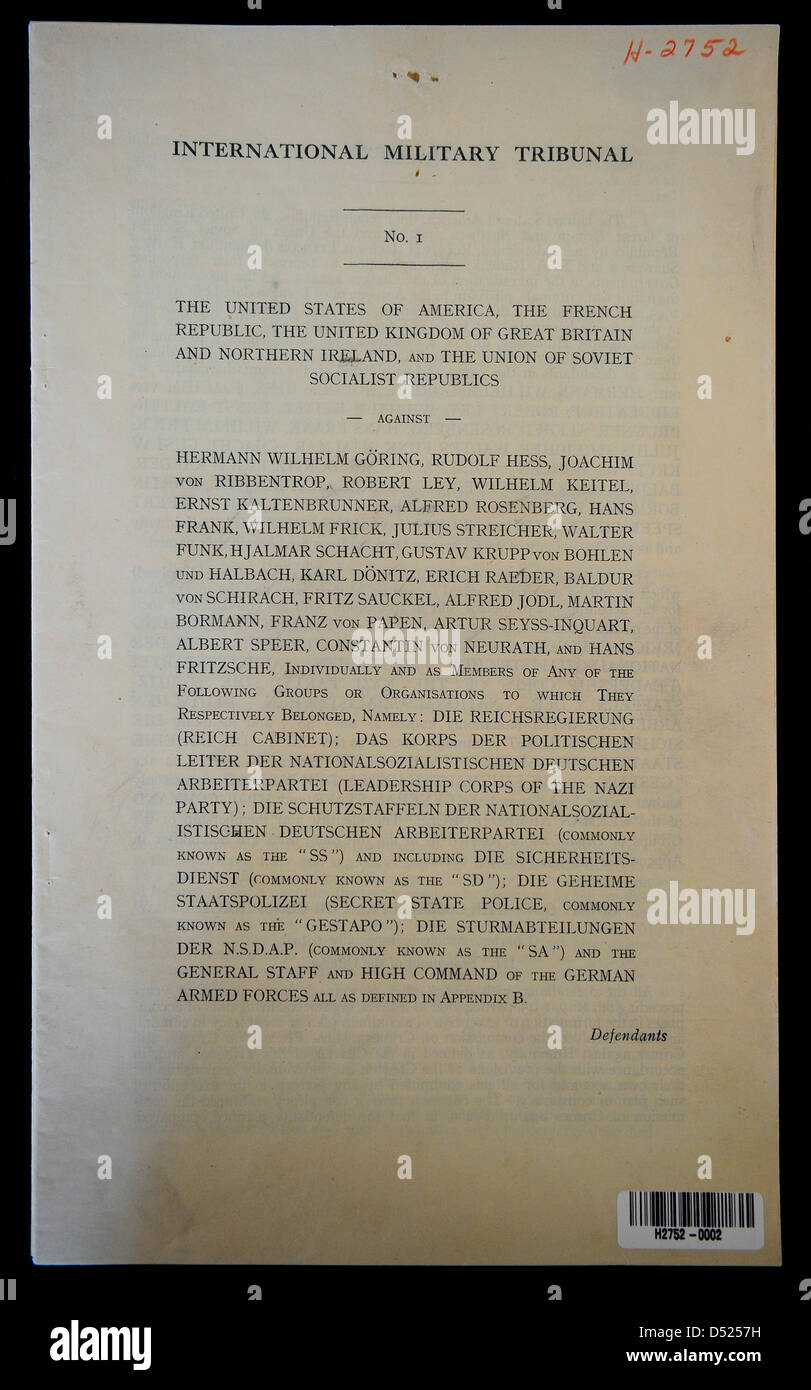 The bill of indictment of the International Military Tribunal is ...