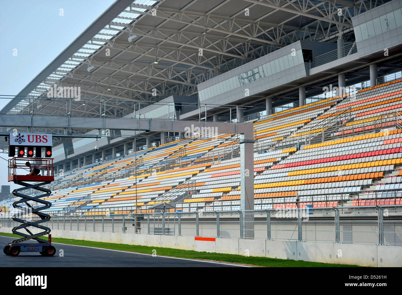 A technician works on the starting signal at the Korean International ...