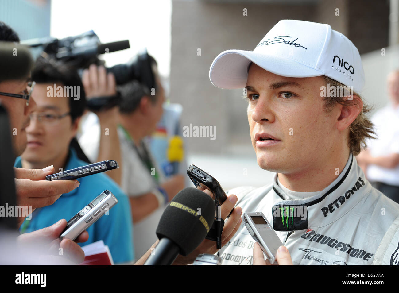 The German Formula One driver Nico Rosberg of Mercedes GP gives ...