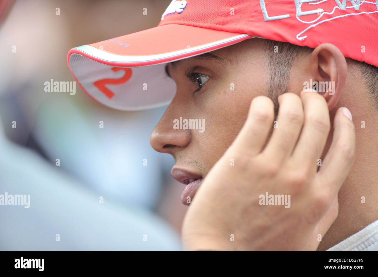 British driver Lewis Hamilton of McLaren Mercedes gives an interview ...