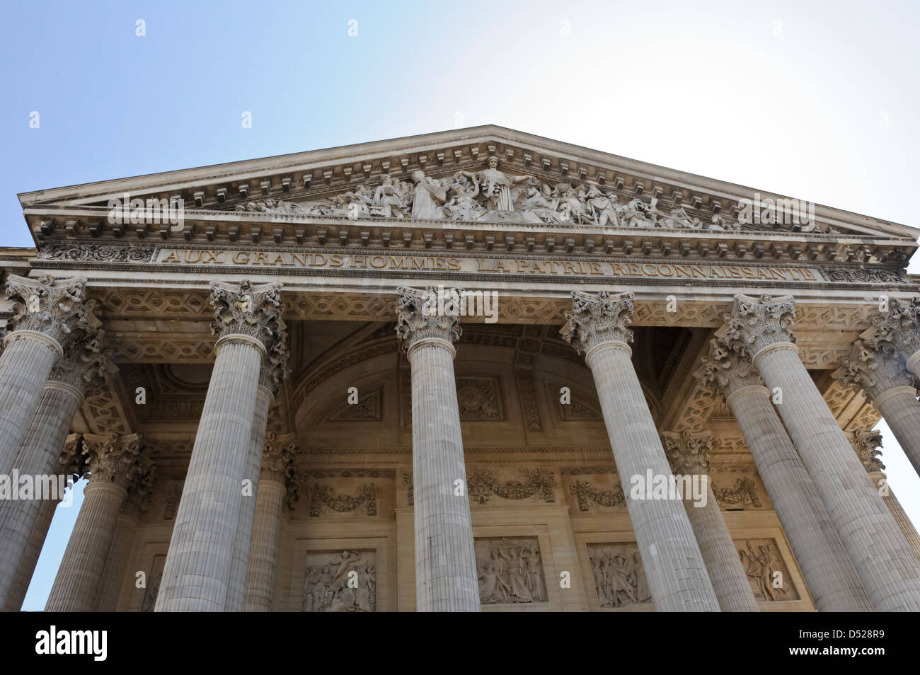Facade of Paris Pantheon with columns and bas relief, France Stock ...
