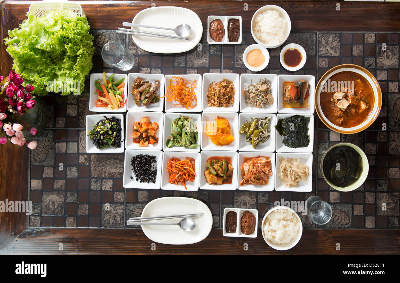 Korean food, Set lunch or dinner with dishes served to go with rice ...
