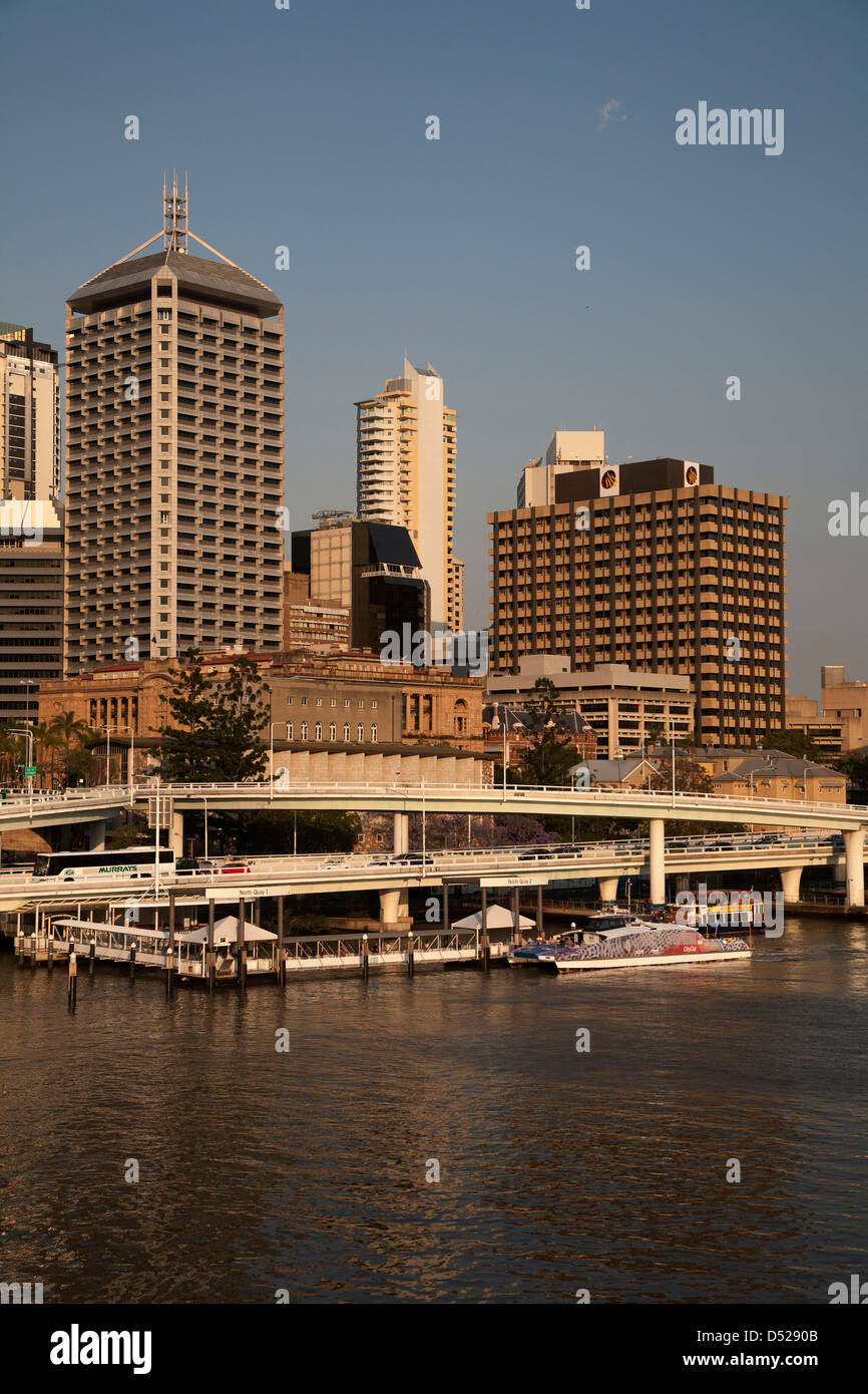 Brisbane City river ferry terminal in late afternoon sunlight Brisbane ...